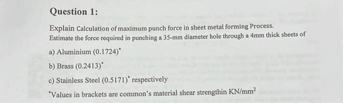 Solved Question 1: Explain Calculation of maximum punch | Chegg.com
