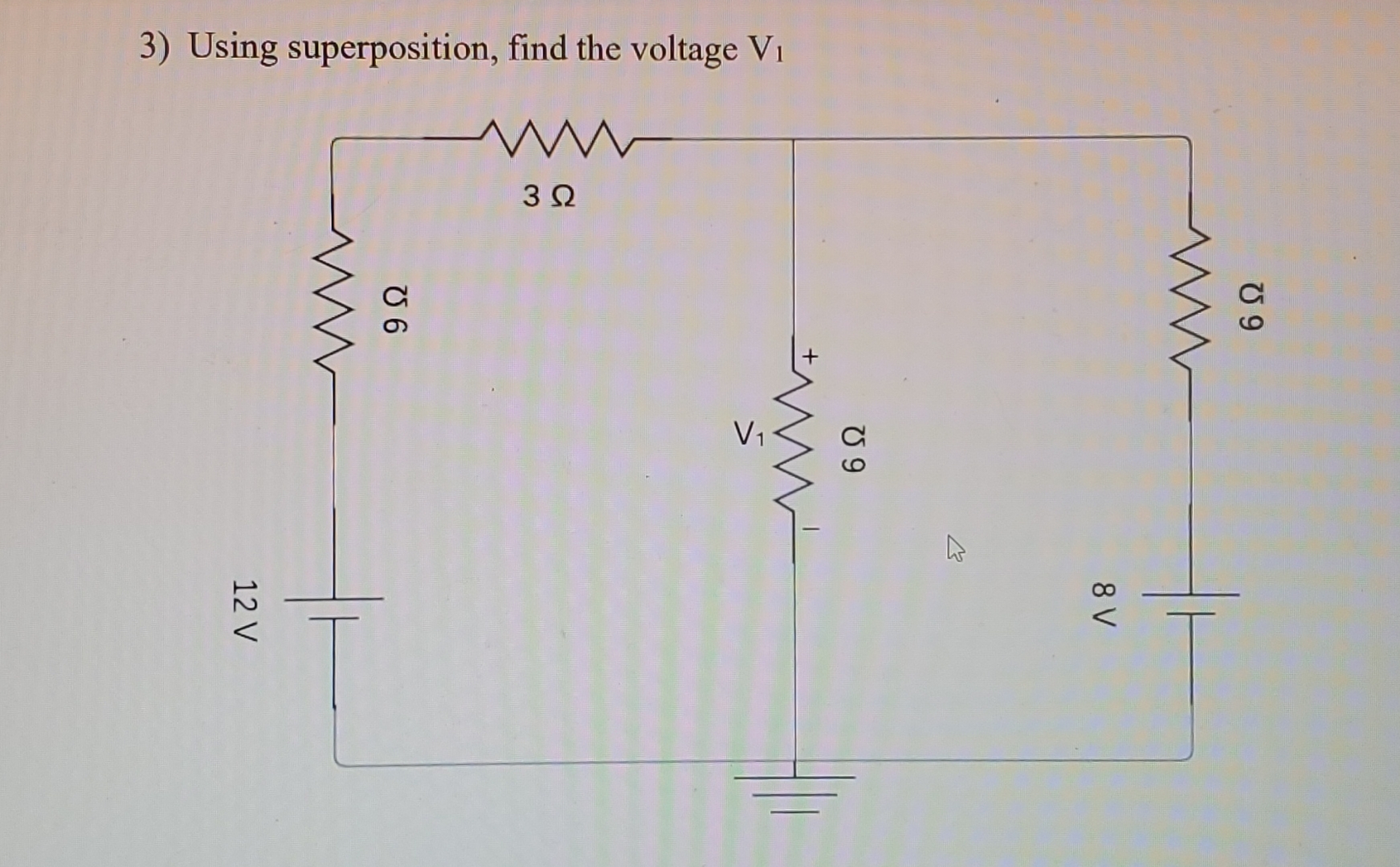 Solved Using superposition, find the voltage V1 ﻿show work | Chegg.com