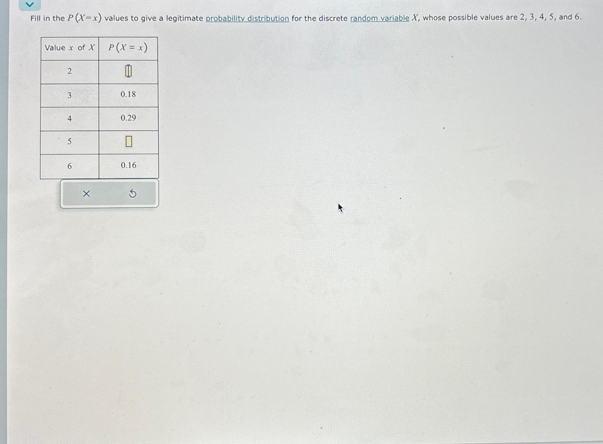 Solved Fill in the P(x=x) ﻿values to give a legitimate | Chegg.com