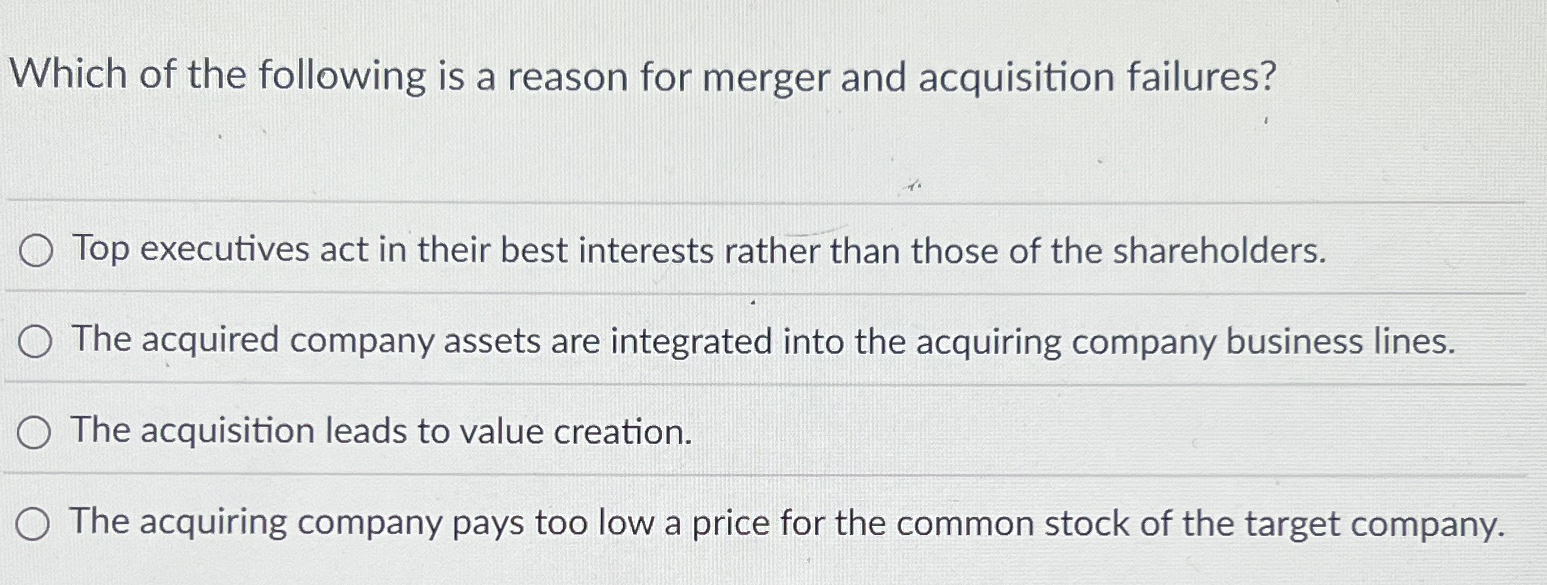 Solved Which of the following is a reason for merger and | Chegg.com