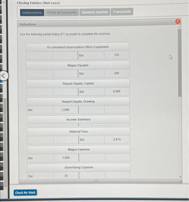 Solved Closing Entries (Net Loss) Instructions Chart of | Chegg.com