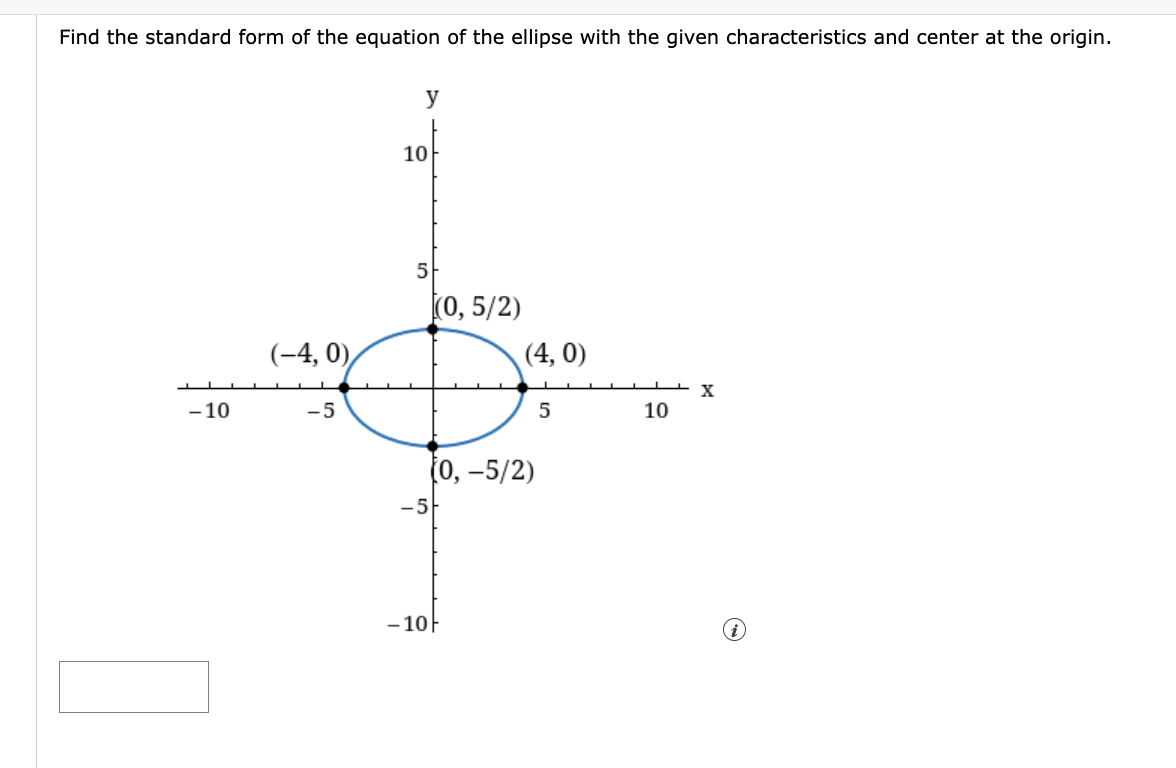 Solved Find the standard form of the equation of the ellipse | Chegg.com