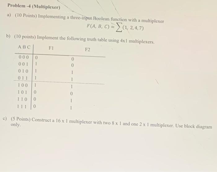 Solved Problem 4 Multiplexer A 10 Points Implementing 