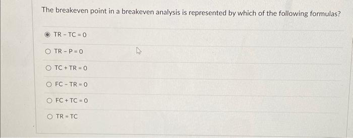 Solved The breakeven point in a breakeven analysis is | Chegg.com
