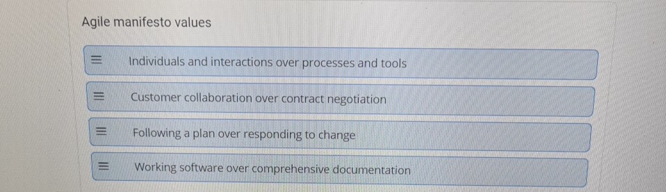 Agile manifesto valuesIndividuals and interactions | Chegg.com