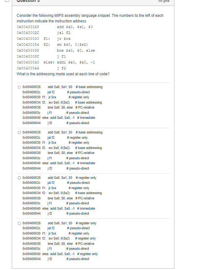 Solved Consider the following MIPS assembly language | Chegg.com