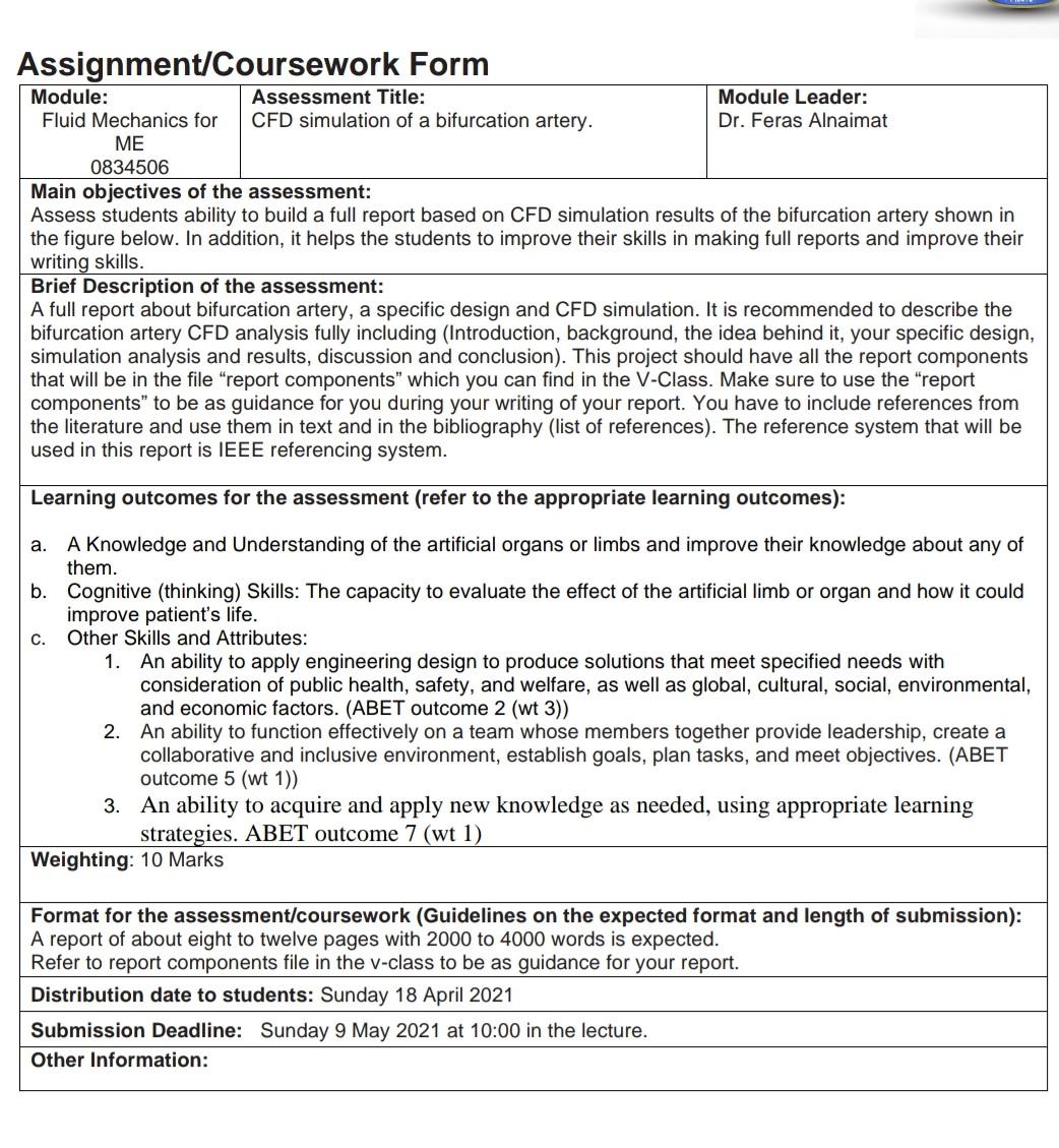 Assignment/Coursework Form Module: Assessment Title: | Chegg.com