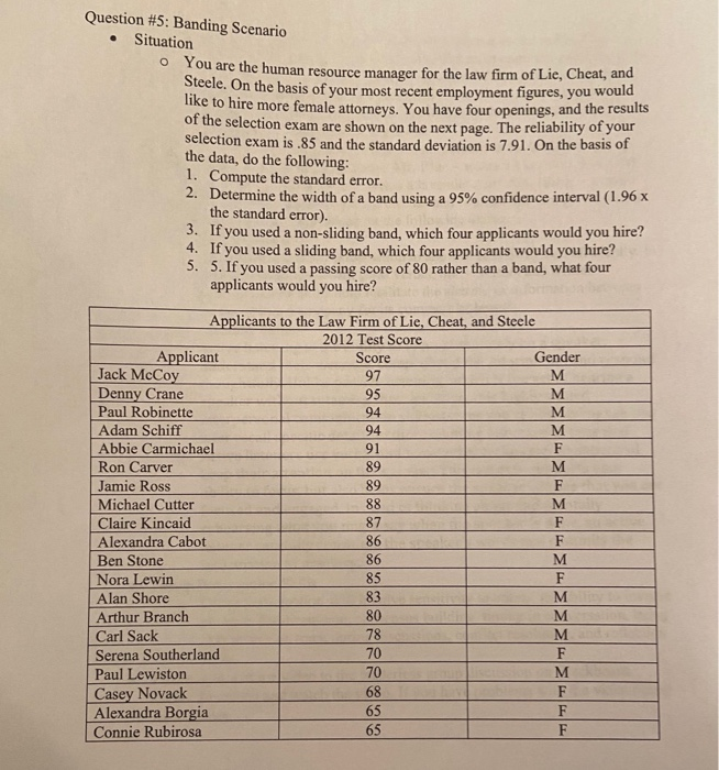 Solved . Question #5: Banding Scenario Situation • You are | Chegg.com