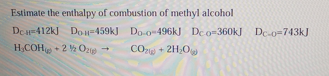 Solved Estimate the enthalpy of combustion of methyl | Chegg.com