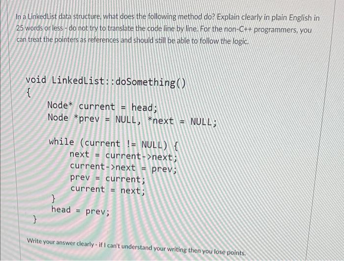 Solved In a Linkedlist data structure, what does the | Chegg.com