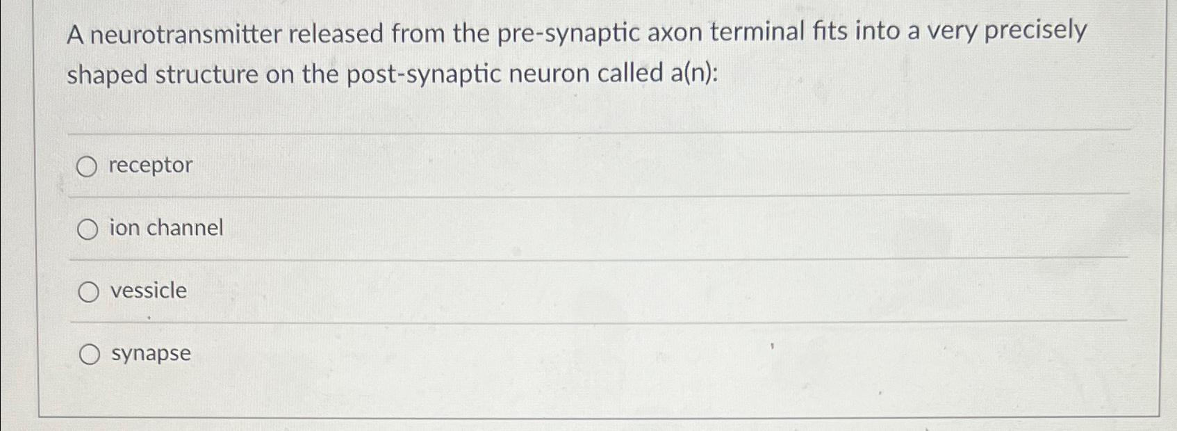 Solved A neurotransmitter released from the pre-synaptic | Chegg.com