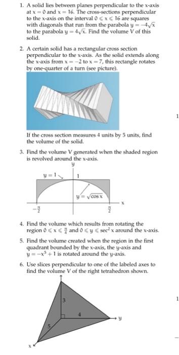 Solved 1. A solid lies between planes perpendicular to the | Chegg.com