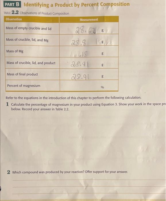 Solved PART B Identifying a Product by Percent Composition | Chegg.com