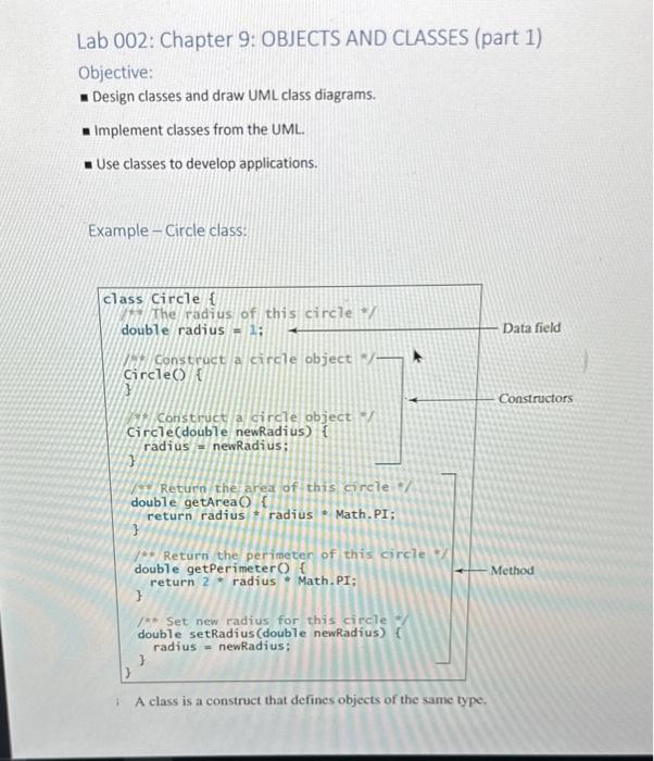 Solved Lab 002: Chapter 9: OBJECTS AND CLASSES (part 1) | Chegg.com