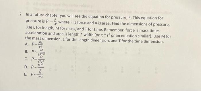 Solved 2. In a future chapter you will see the equation for | Chegg.com