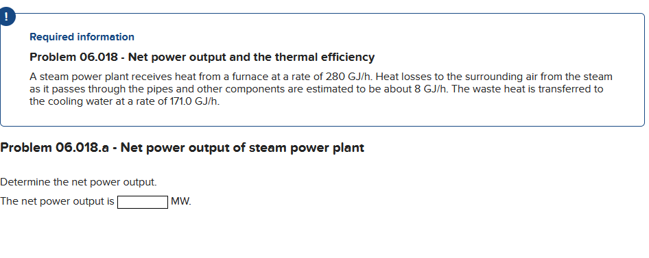 Solved !Required informationProblem 06.018 - ﻿Net power | Chegg.com
