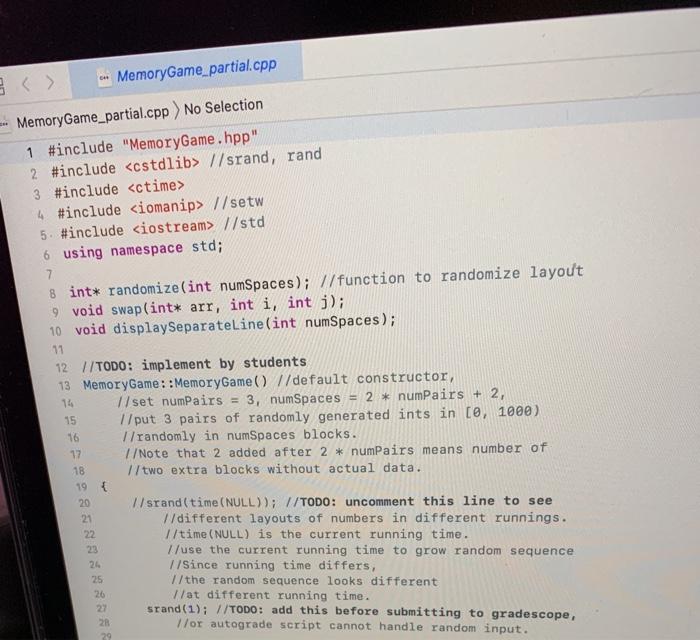 Solved MemoryGame_partial.cpp MemoryGame_partial.cpp No | Chegg.com