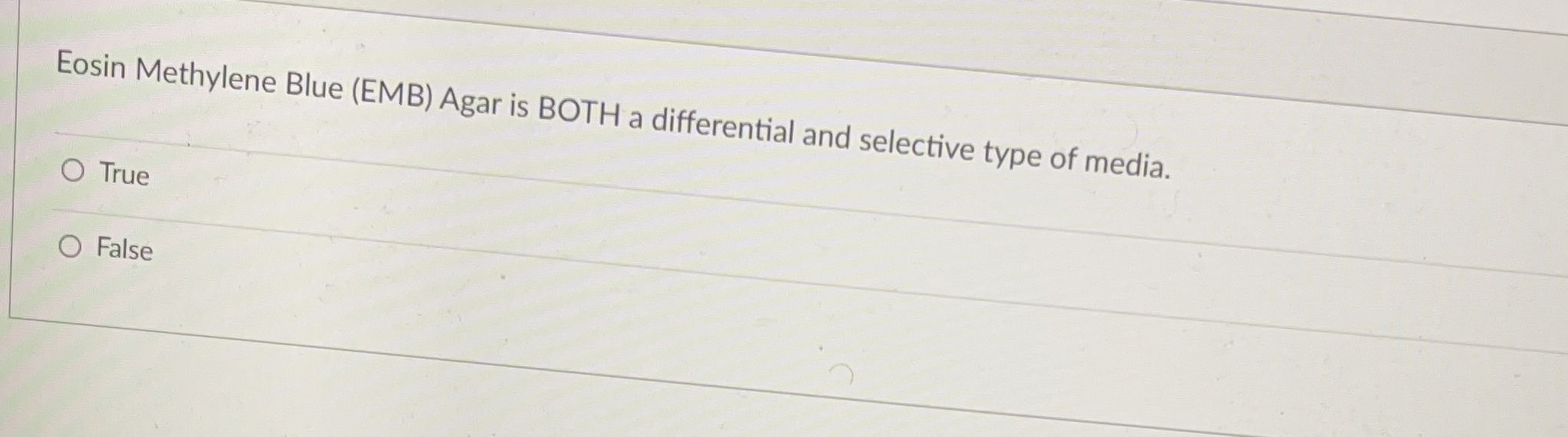 Solved Eosin Methylene Blue (EMB) ﻿Agar is BOTH a | Chegg.com