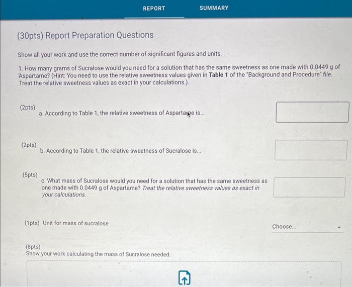 Solved (30pts) Report Preparation Questions Show all your | Chegg.com