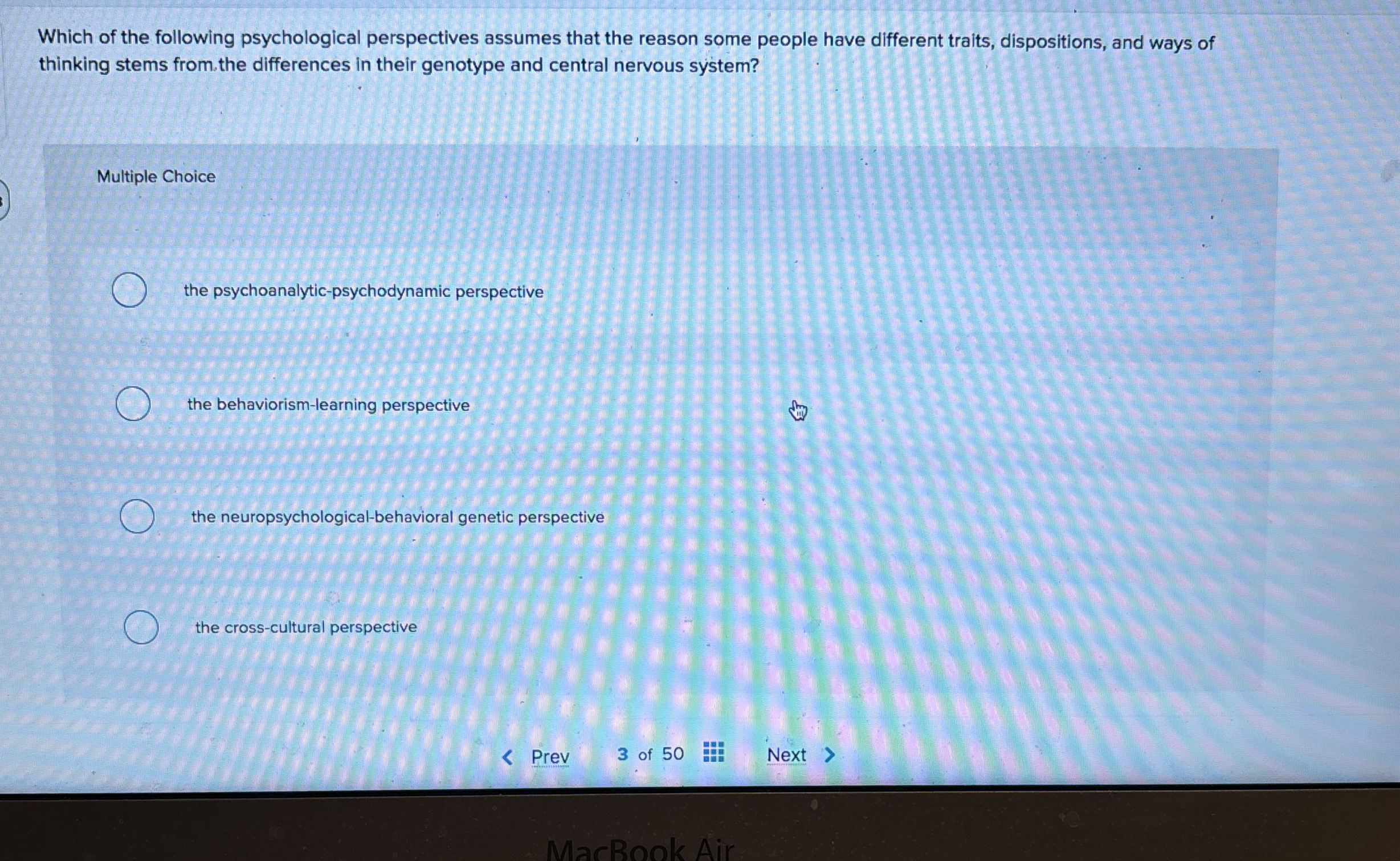Solved Which of the following psychological perspectives | Chegg.com