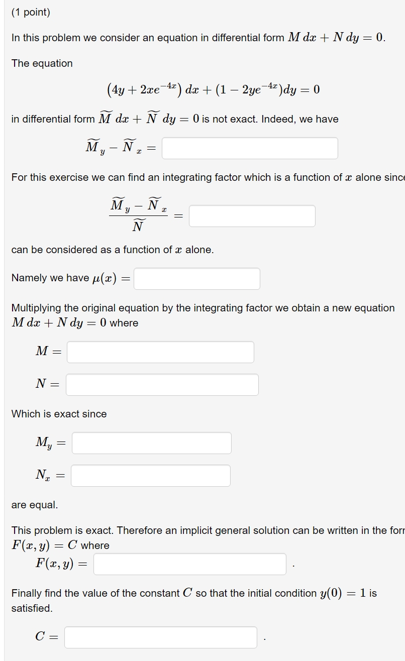 Solved (1 ﻿point)In ﻿this problem we ﻿consider an ﻿equation | Chegg.com