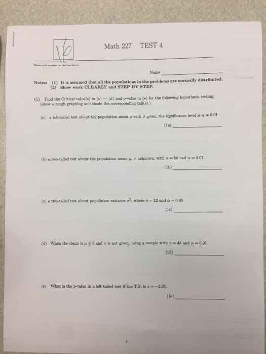 Solved Math 227 TEST 4 Name (1) It is assumed that all the | Chegg.com