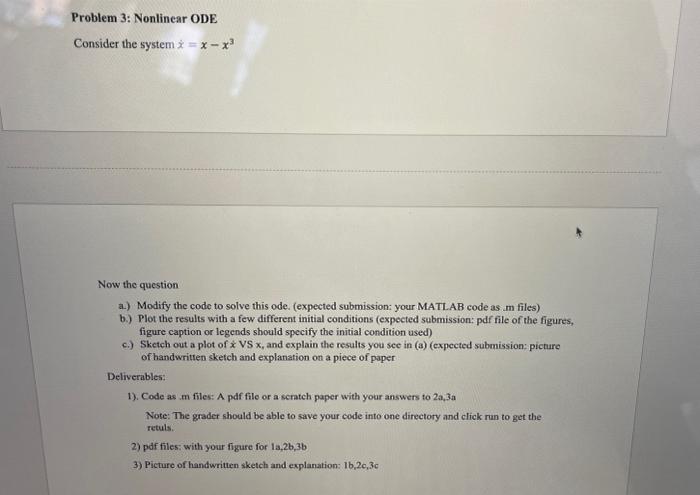 Solved Problem 3: Nonlinear ODE Consider the system x˙=x−x3 | Chegg.com