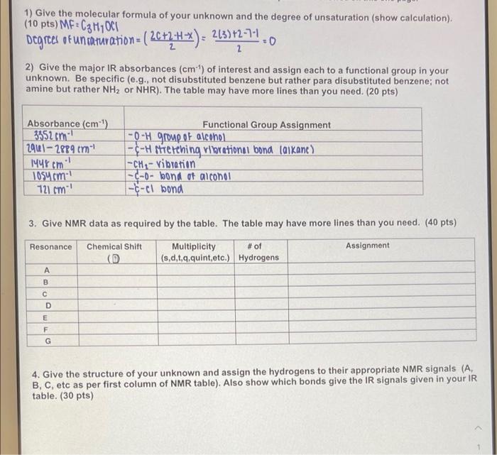 Solved 1) Give the molecular formula of your unknown and the | Chegg.com