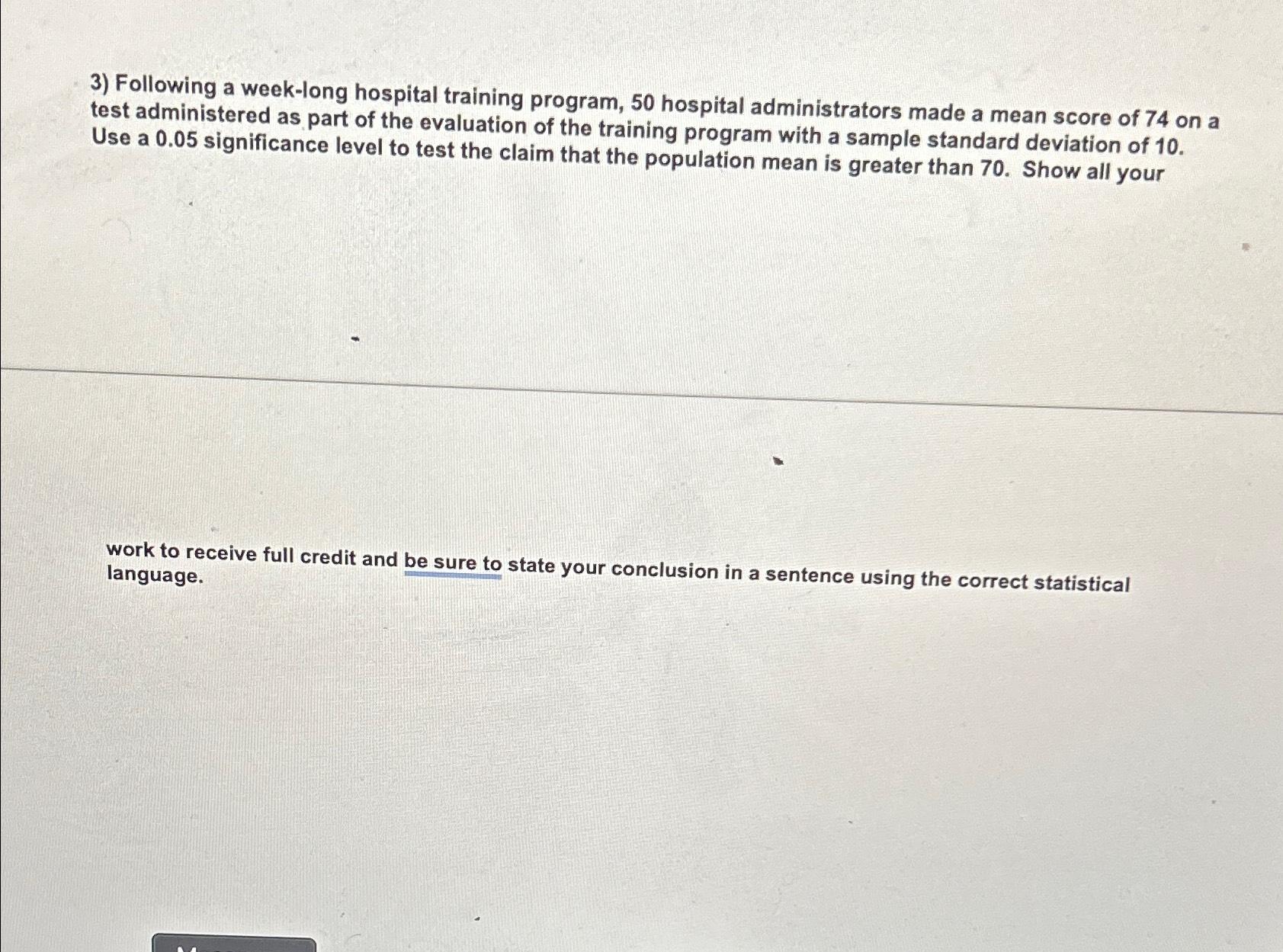 Solved Following a week-long hospital training program, 50 | Chegg.com