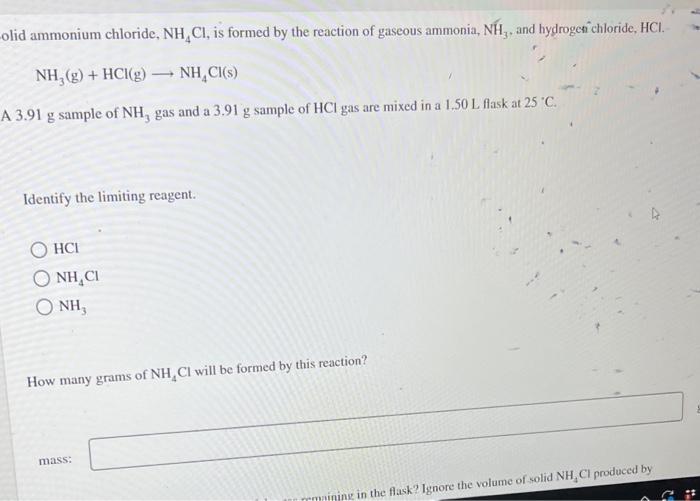 Solved blid ammonium chloride, NH4Cl, is formed by the | Chegg.com