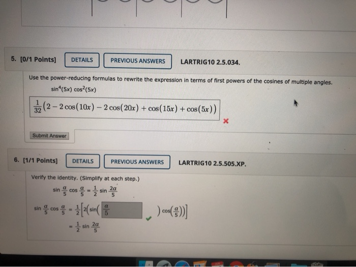 Solved #5 - use the power reducing formula to rewrite the | Chegg.com