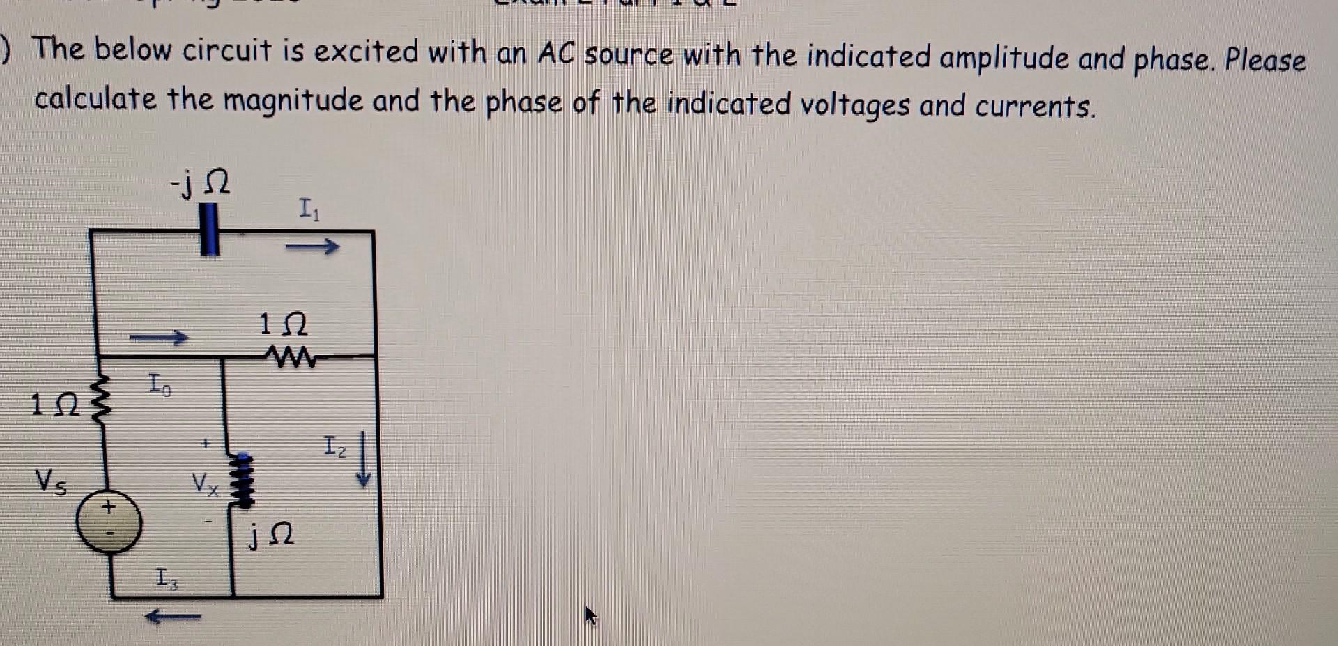 Solved Vs is 10∠30 Find Vx I0 I1 I2 I3 with magnitude and | Chegg.com