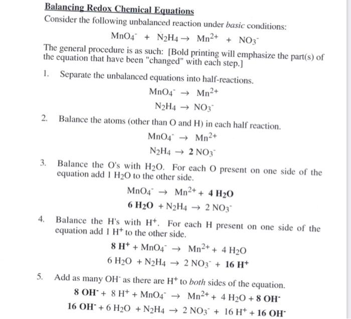 Solved 2. Balancing Redox Chemical Equations Consider the | Chegg.com
