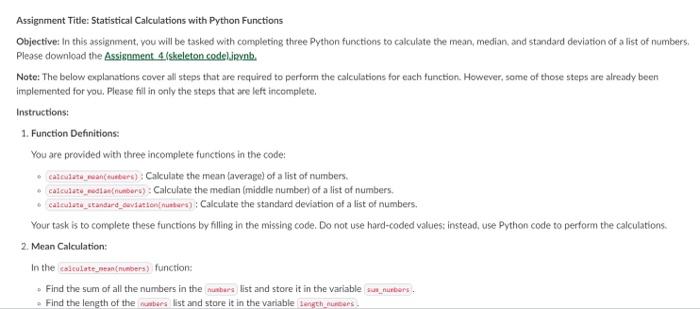 Solved Assignment Title: Statistical Calculations with | Chegg.com