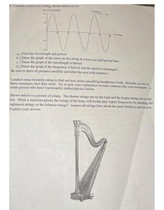 Consider a wave on a string, shown below at t=0 a.) | Chegg.com