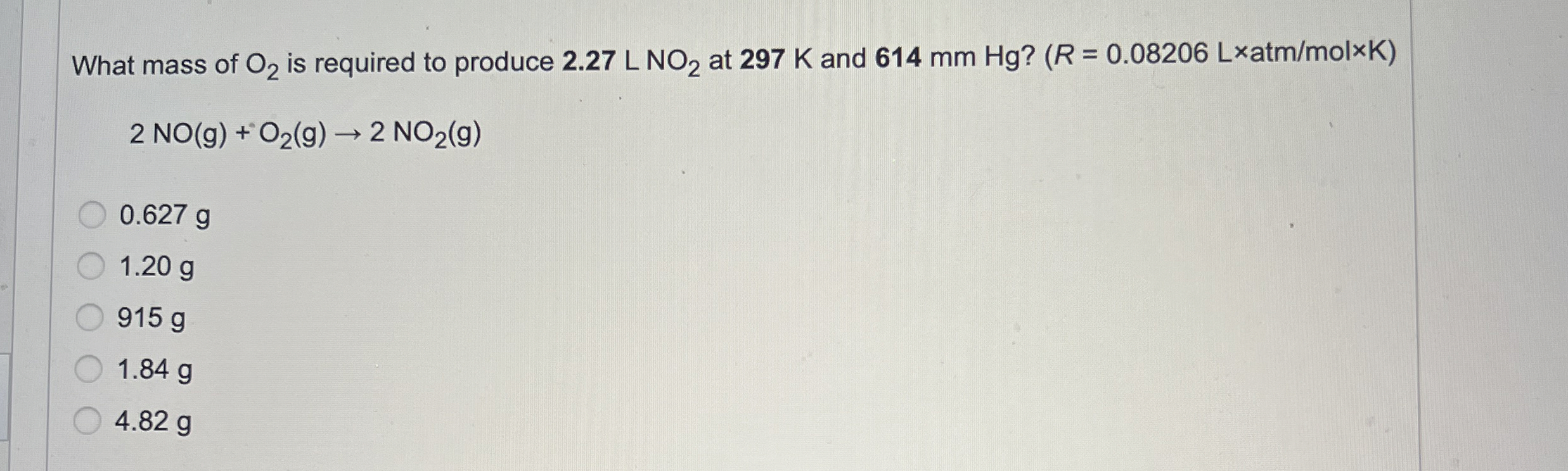 Solved What mass of O2 ﻿is required to produce 2.27LNO2 ﻿at | Chegg.com