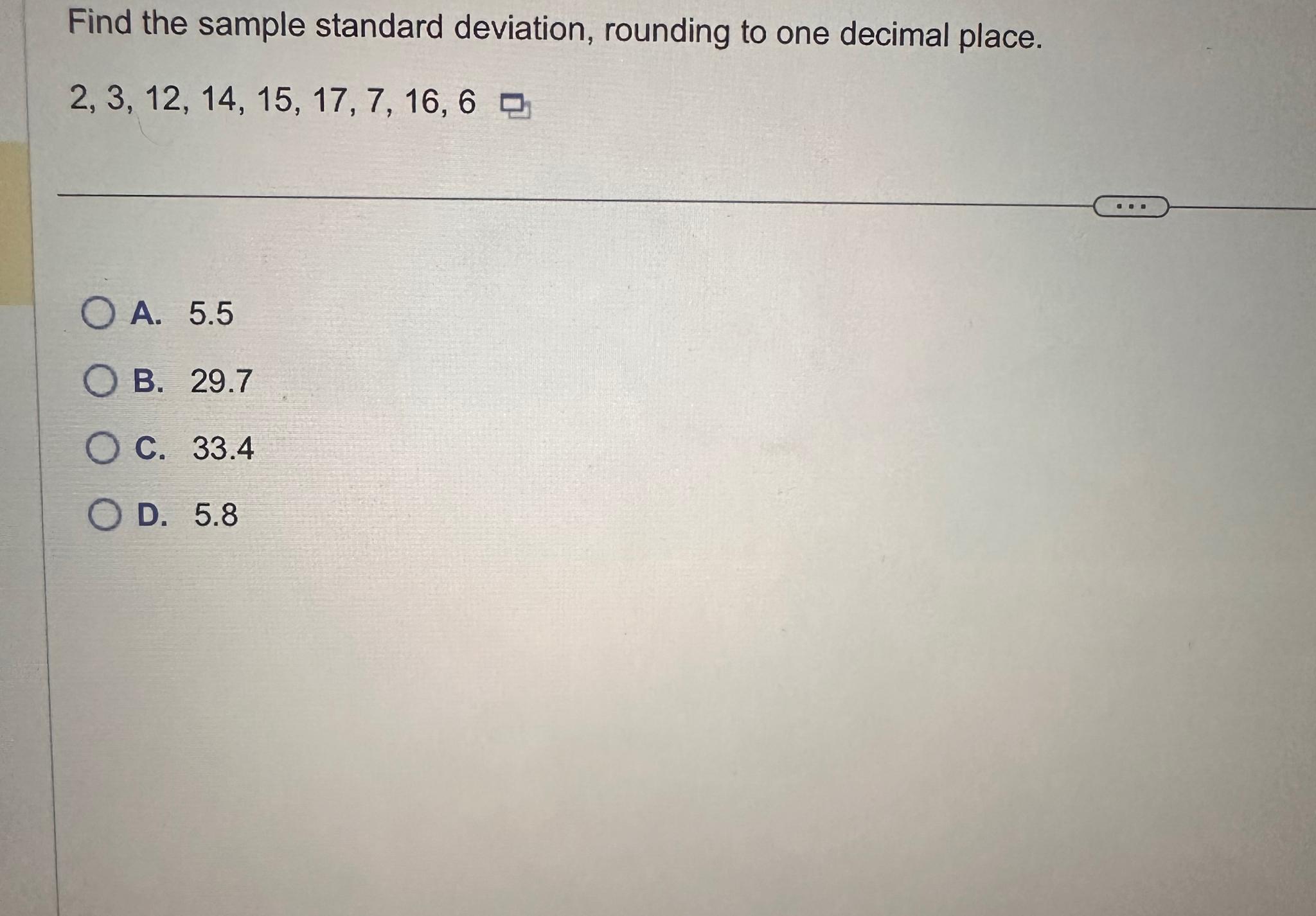 Solved Find the sample standard deviation, rounding to one | Chegg.com