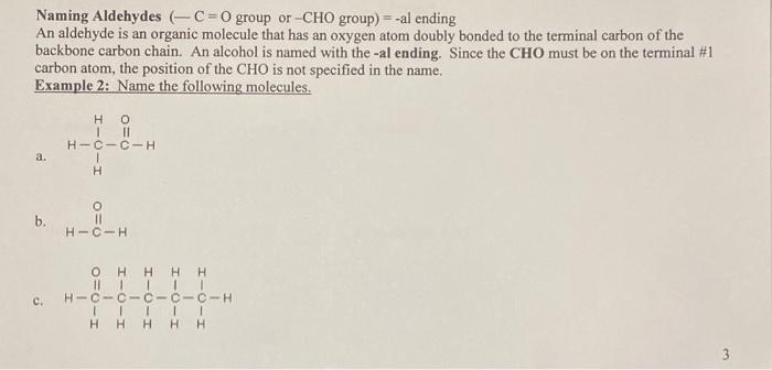 Solved Naming Aldehydes ( −C=O group or −CHO group) =−al | Chegg.com