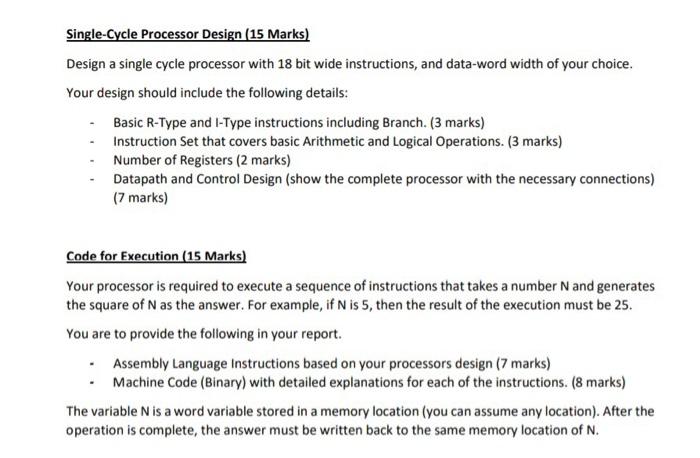 Solved Single-Cycle Processor Design (15 Marks) Design a | Chegg.com