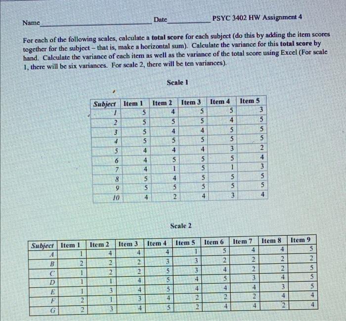 Solved Name Date PSYC 3402 HW Assignment 4 For each of the | Chegg.com