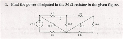 Solved Find the power dissipated in the 30 ohm resistor in | Chegg.com