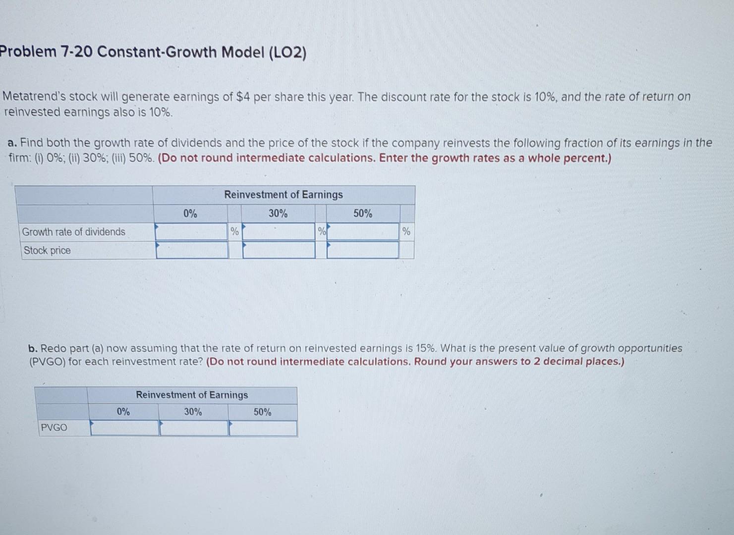 Solved Problem 7-20 Constant-Growth Model (LO2) Metatrend's | Chegg.com