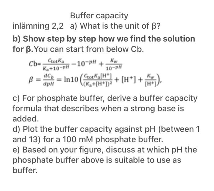 d) Plot the buffer capacity against pH (between 1 and | Chegg.com