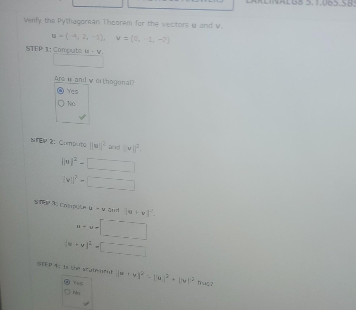 Solved Verify the Pythagorean Theorem for the vectors u and | Chegg.com