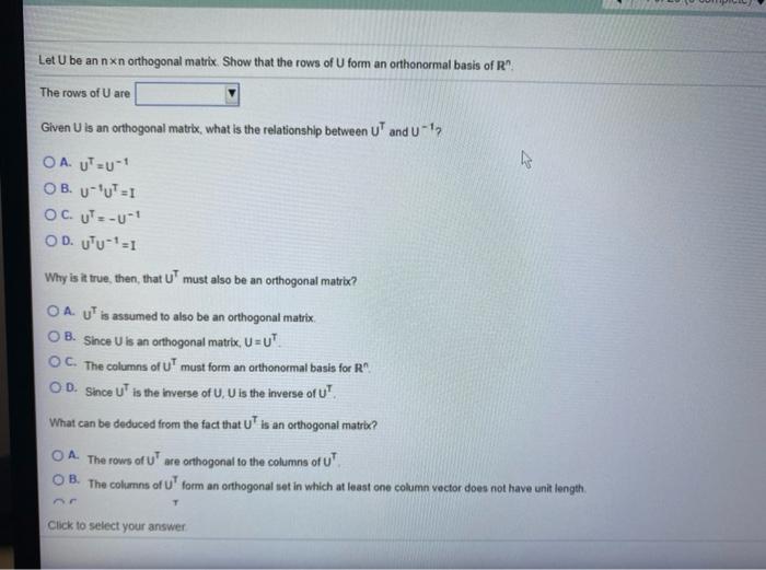 Solved Let U be an nxn orthogonal matrix. Show that the rows | Chegg.com