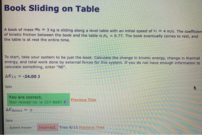 Solved Book Sliding on Table . The co n t of intriction | Chegg.com
