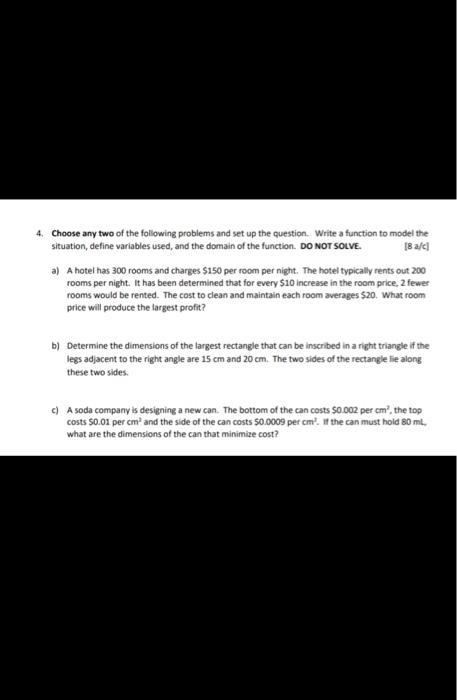 Solved 4. Choose any two of the following problems and set | Chegg.com