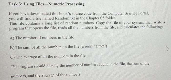 Solved Task 3: Using Files—Numeric Processing If you have | Chegg.com