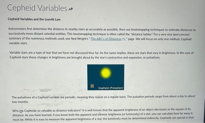 Solved The Leavitt Law is a relation between Cepheids' a) | Chegg.com