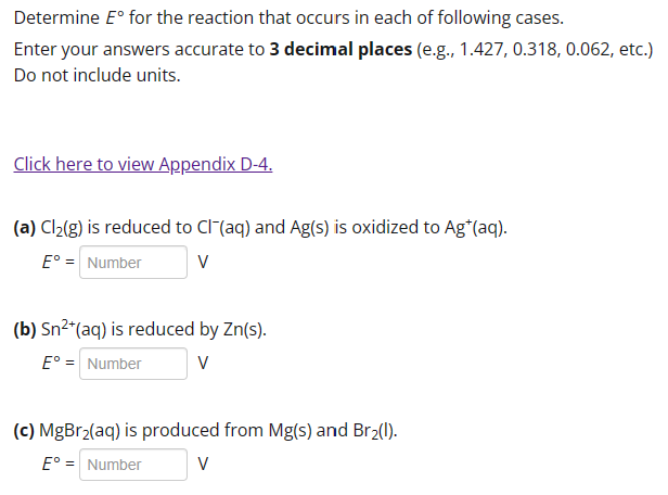 Solved Determine E° ﻿for the reaction that occurs in each of | Chegg.com